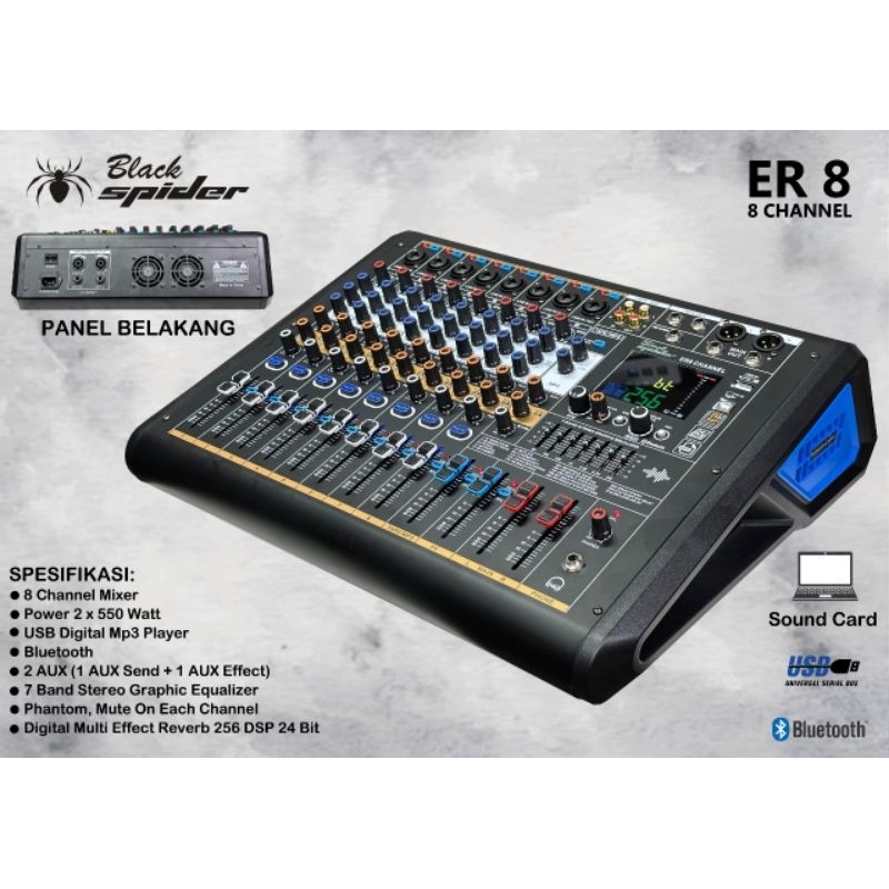 Jual POWER MIXER BLACK SPIDER ER-8 PROFESIONAL POWER MIXER 8 CHANNEL 2 ...