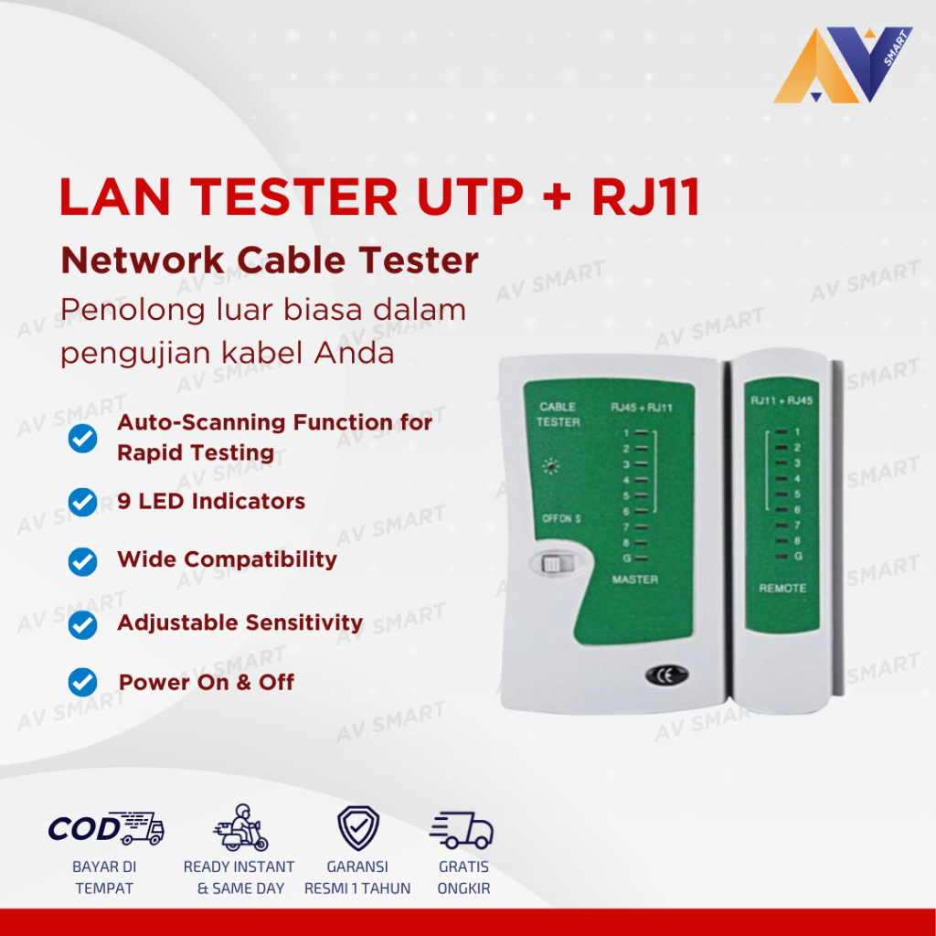 Jual LAN RJ45 Tester Free Baterai / Kabel Tester UTP + RJ11 (Hijau ...