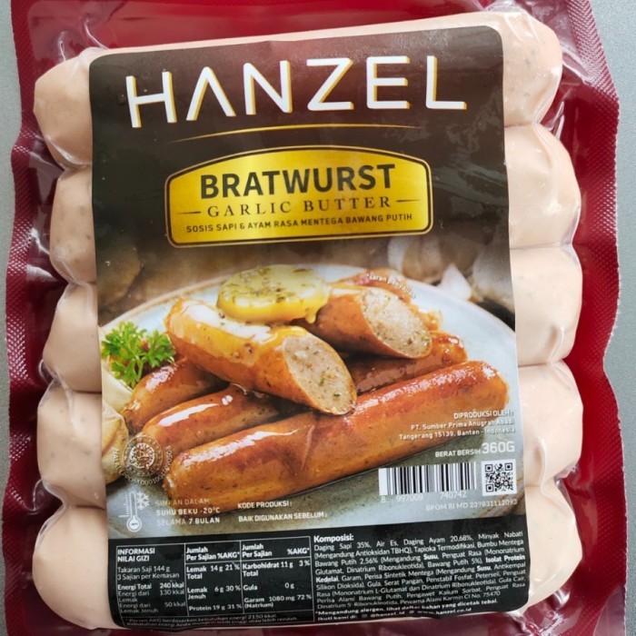 Jual HANZEL Sosis Bratwurst 360g Rasa Original, Garlic Butter ...