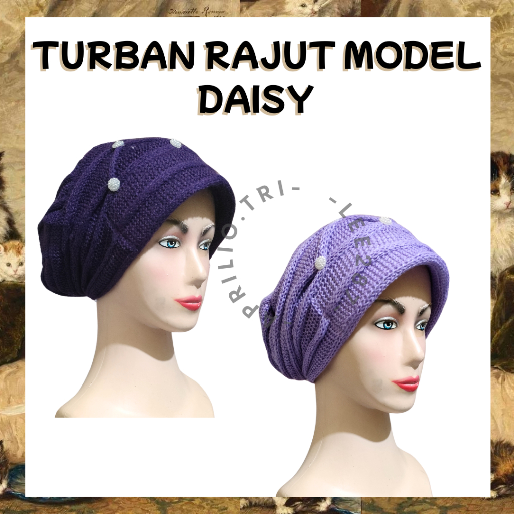 Jual 4022 - Turban Rajut Model Daisy / Kupluk Ibu Rajut Dengan Mote ...