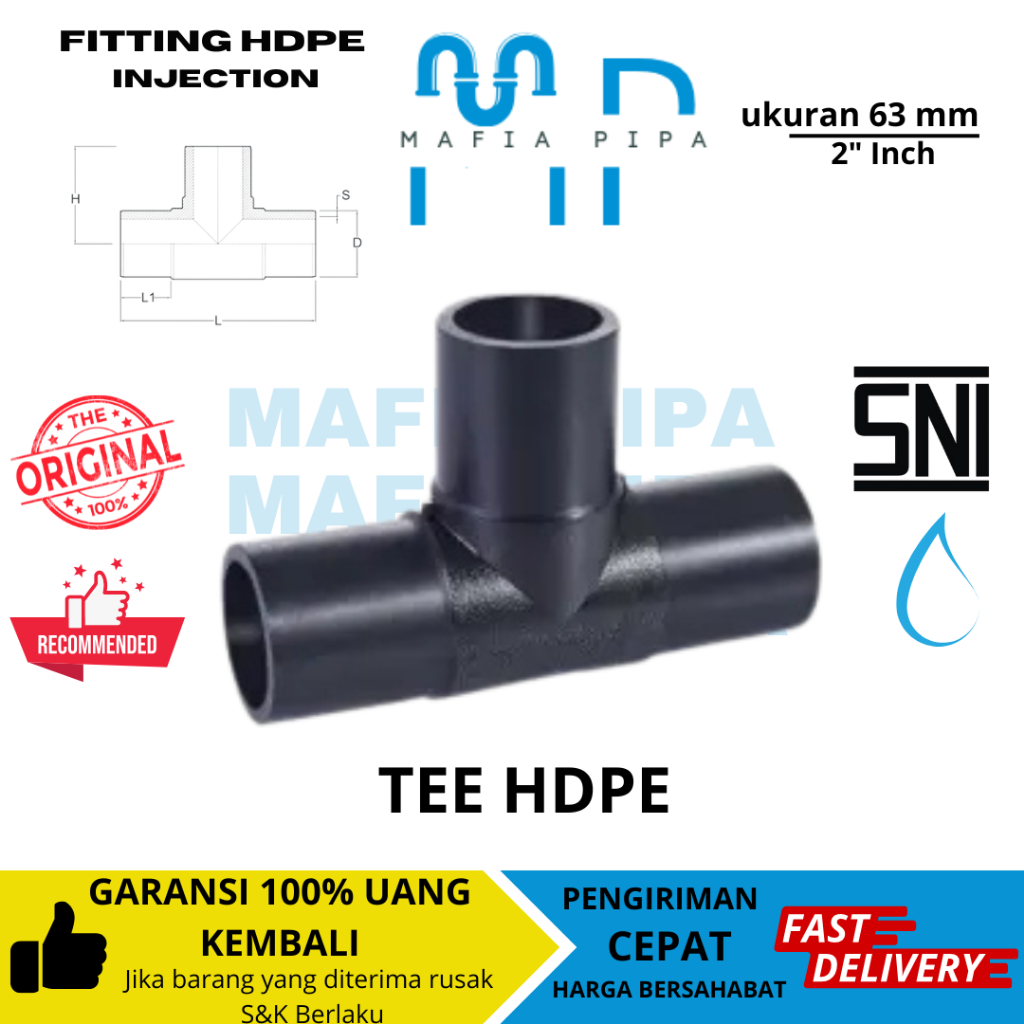 Jual Fitting Pipa HDPE Injection Tee 63 mm atau 2" Inch | Shopee Indonesia
