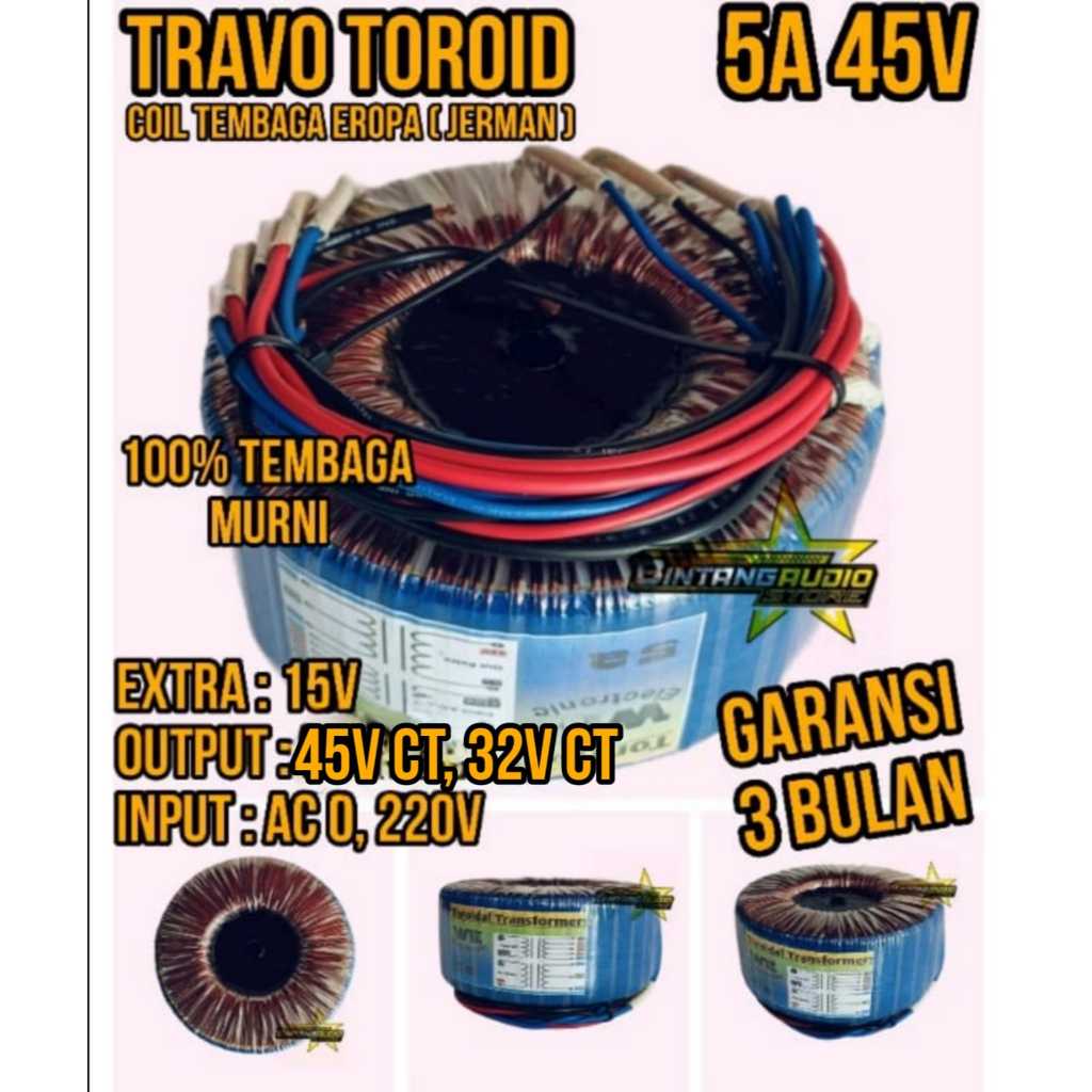 Jual Trafo Toroid 5A Big / Travo Donat Teroid 5 Amper Besar CT 45V 32V Tembaga Murni HELENIC ...