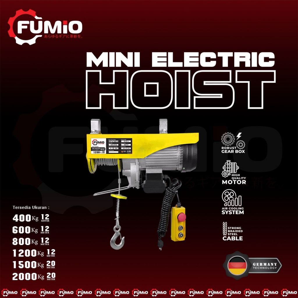 Jual Electric Hoist 1500kg x 20M Meter Double Hook FUMIO FEH-PA1500 Katrol Takel Elektrik ...