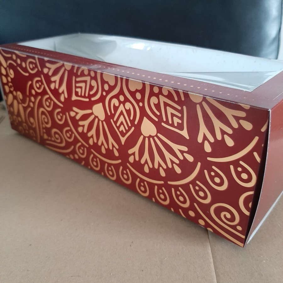 Jual Dus Packaging Bolu Gulung Box Hampers Roll Cake Motif Merah Ivory ...