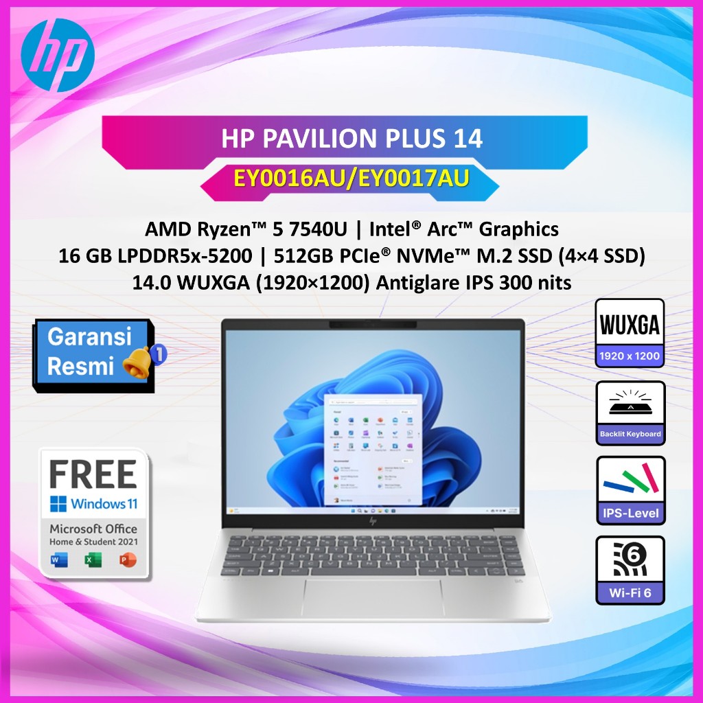 Jual HP PAVILION PLUS 14 RYZEN 5 7540 16GB 512GB W11+OHS 14.0WUXGA BLIT ...