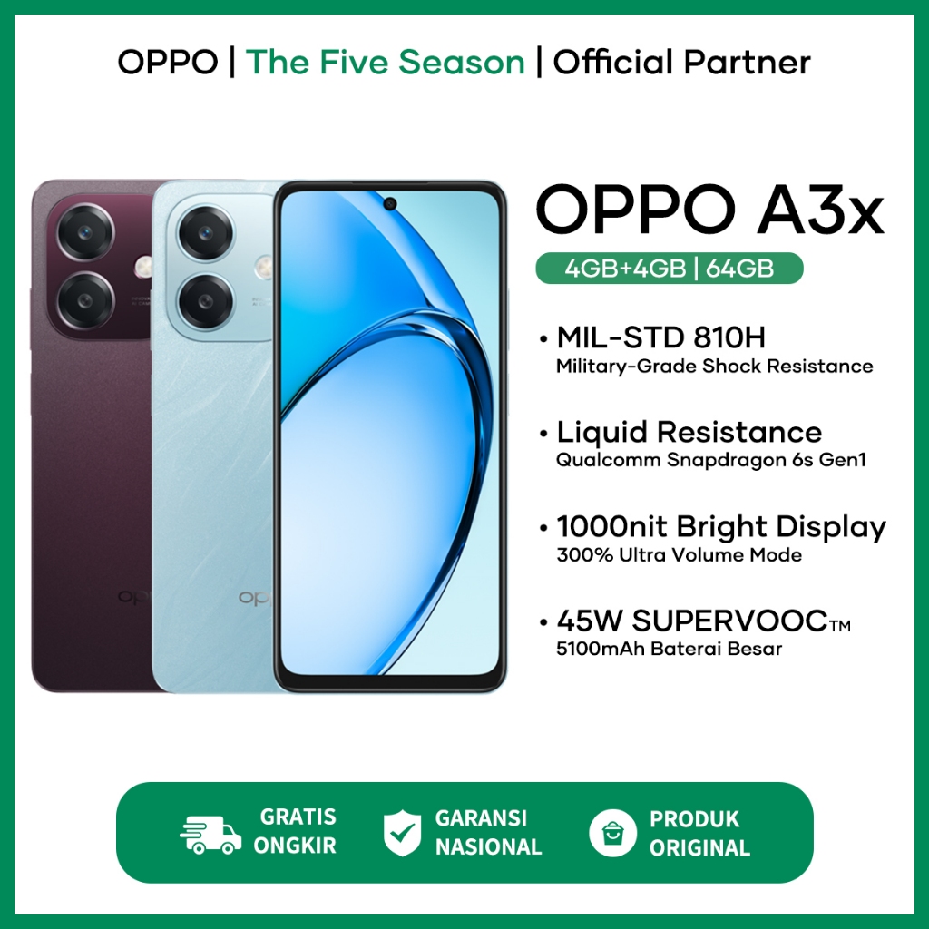 Jual [NEW LAUNCH] OPPO A3x (4/64) (4/128) (6/128) - 45W SUPERVOOC, 1000nit Ultra Bright Display ...