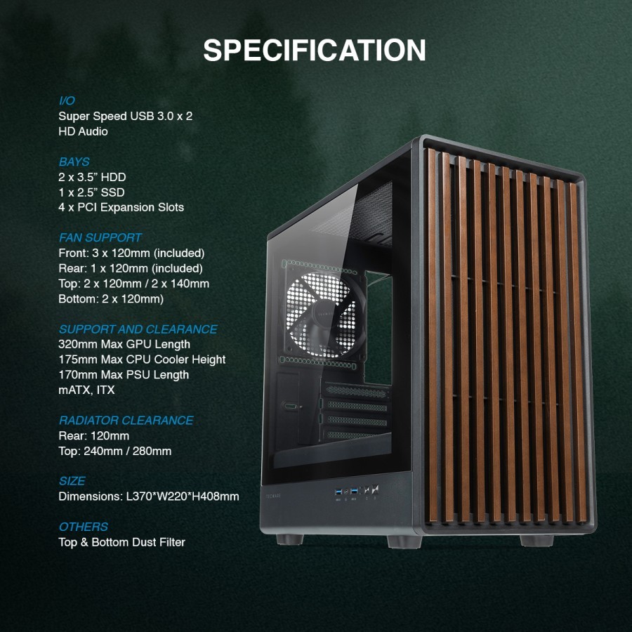 Jual Casing PC Gaming Tecware Timber High Airflow M-ATX Free 4Fan ...