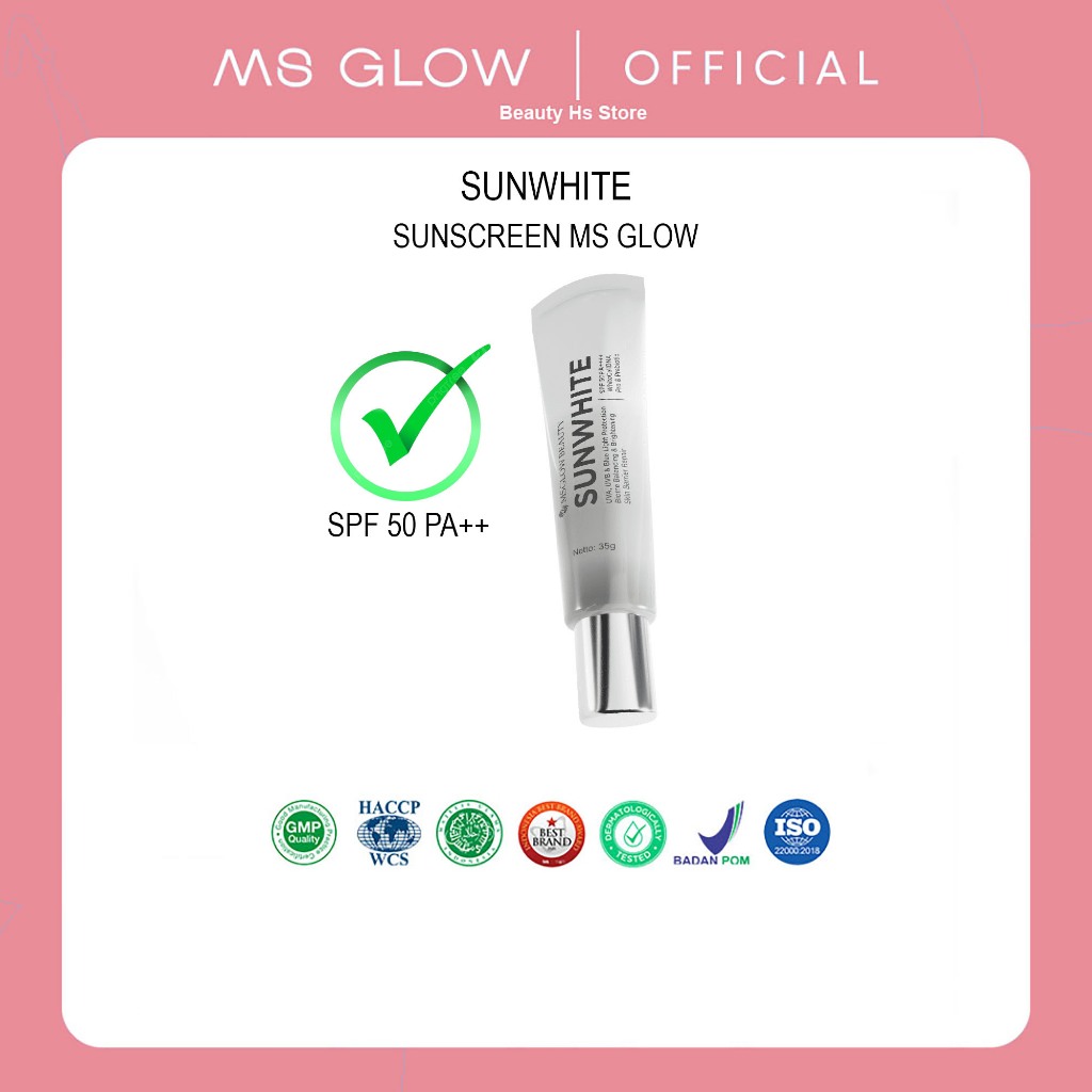 Jual MS GLOW SUNWHITE sunscreen Ms Glow SPF 50 PA+++ melindungi dari ...