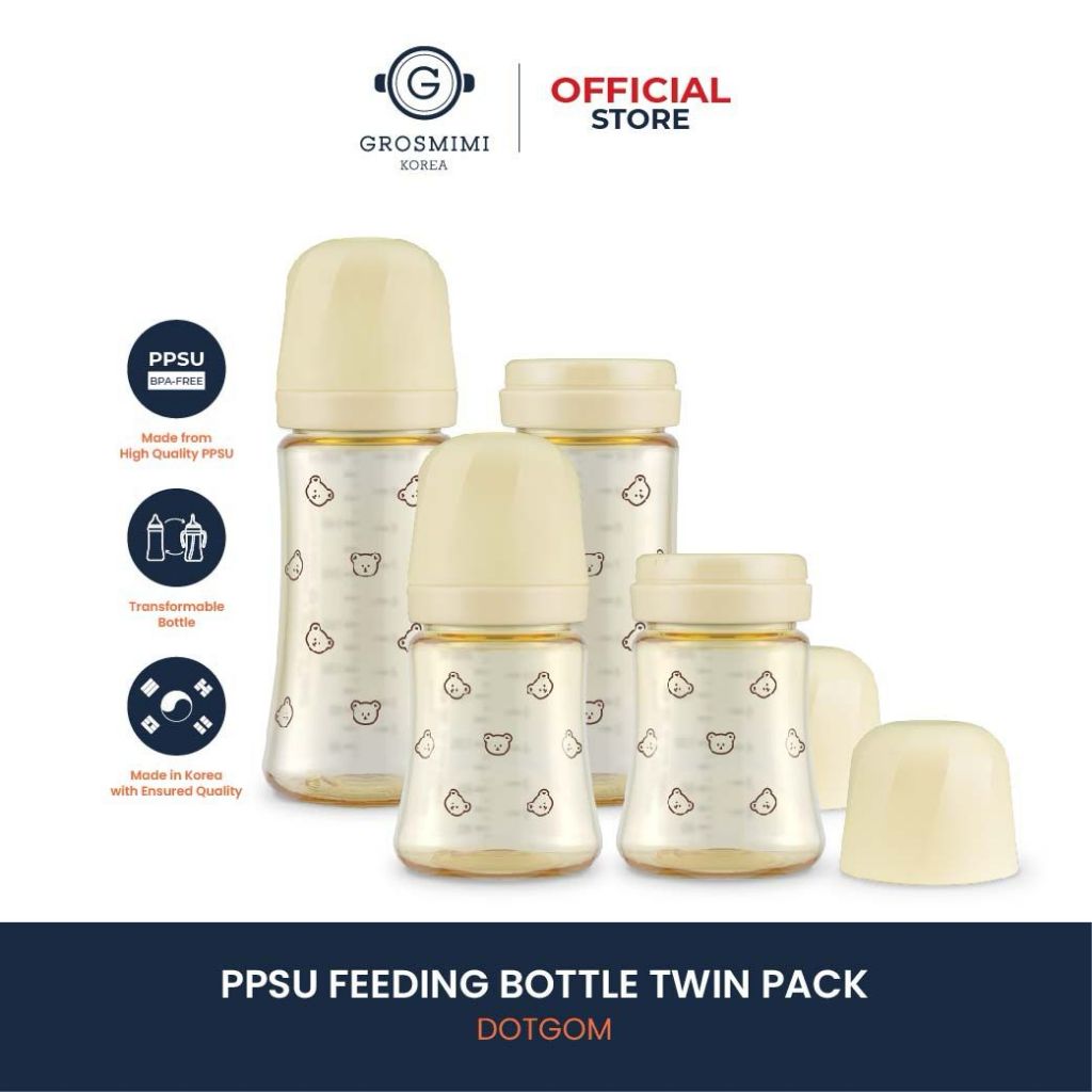 Jual GROSMIMI PPSU Dotgom Feeding Bottle Twin Pack 200/300ml (without teat,Butter)/ Botol Susu ...