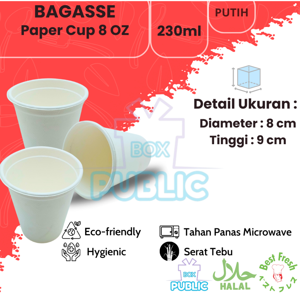 Jual Bagasse Paper Cup 8OZ 230ml - Gelas Kertas Kopi 8OZ / Gelas Sekali Pakai Ramah Lingkungan ...