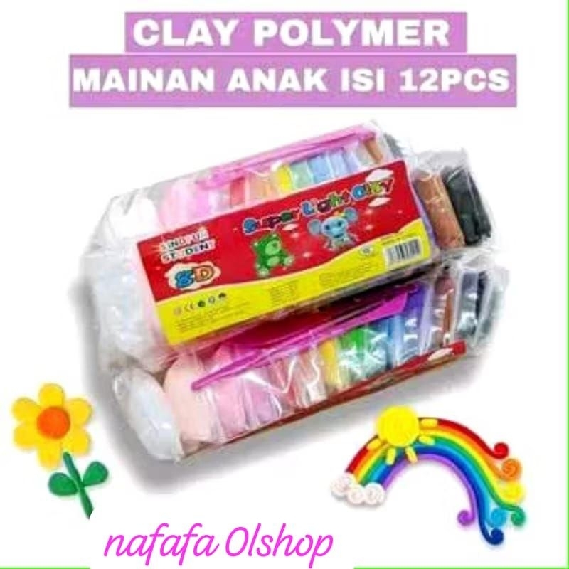 Jual MAINAN ANAK CLAY POLYMER 12 WARNA MAINAN EDUKASI CLAY SUPER 12 PCS ...