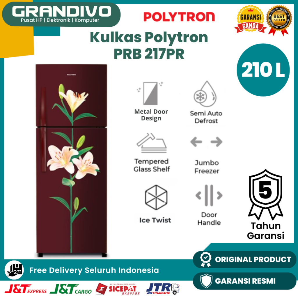 Jual Kulkas 2 Pintu Polytron 210 Liter PRB 217PR Low Watt Tanpa Bunga ...