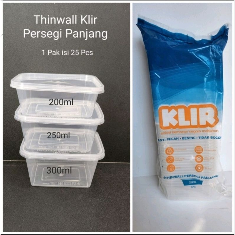 Jual Thinwall Persegi Panjang KLIR 300ml + Tutup / Tempat Makan (isi 25 pcs) | Shopee Indonesia