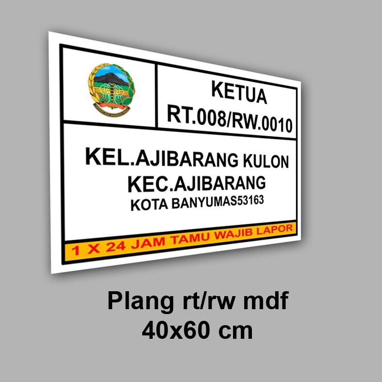 Jual PLANG NAMA RT/RW CUSTOM LOGO TULISAN SESUAI PESANAN 40X60 CM BAHAN ...