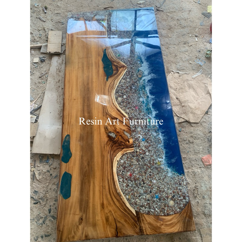 Jual Meja Trembesi Resin/ Meja Makan trembesi Resin/ Meja Resin Motif Ombak/ Meja Resin Motif ...
