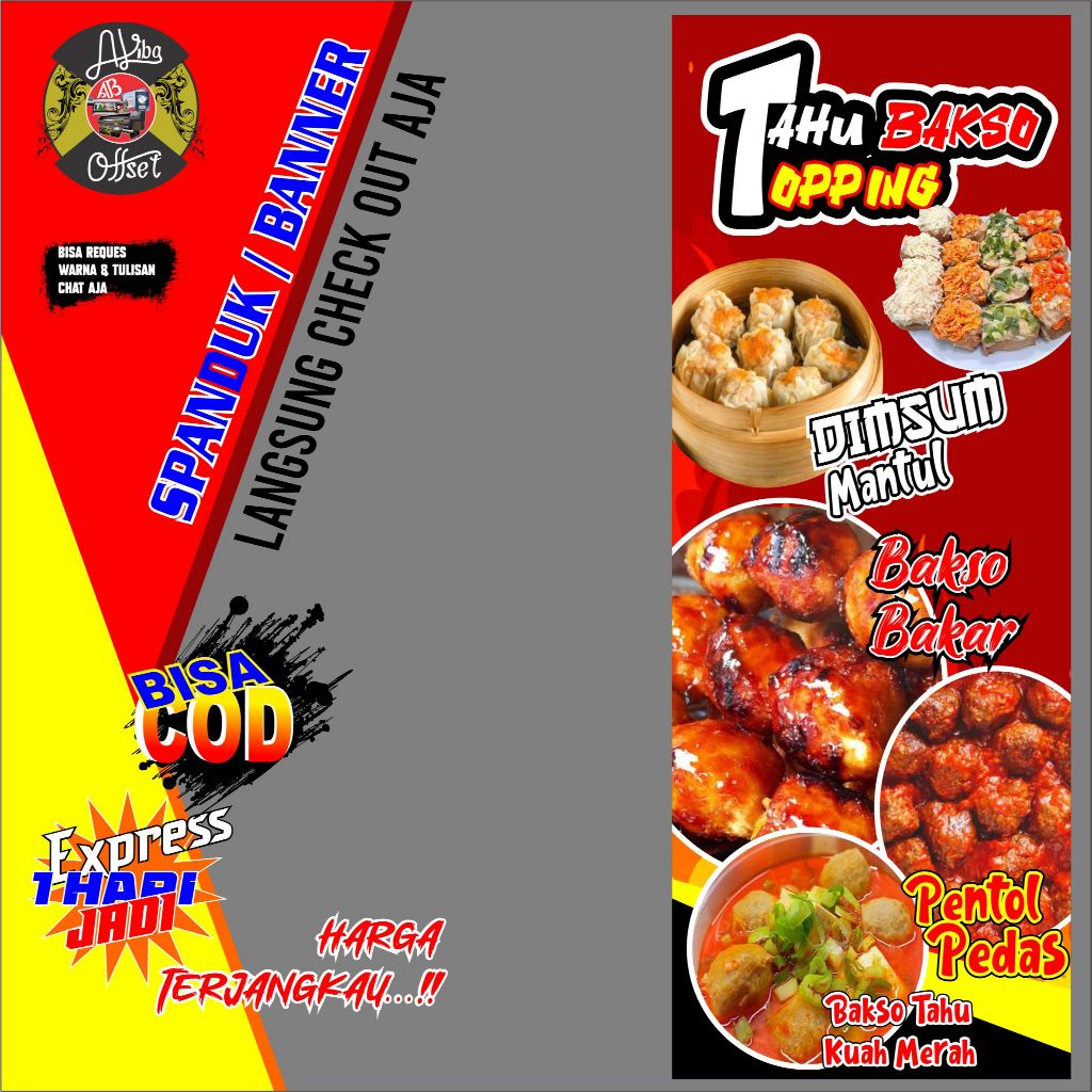 Jual SPANDUK BANNER TAHU BASO TOPPING BERDIRI 60160 | Shopee Indonesia