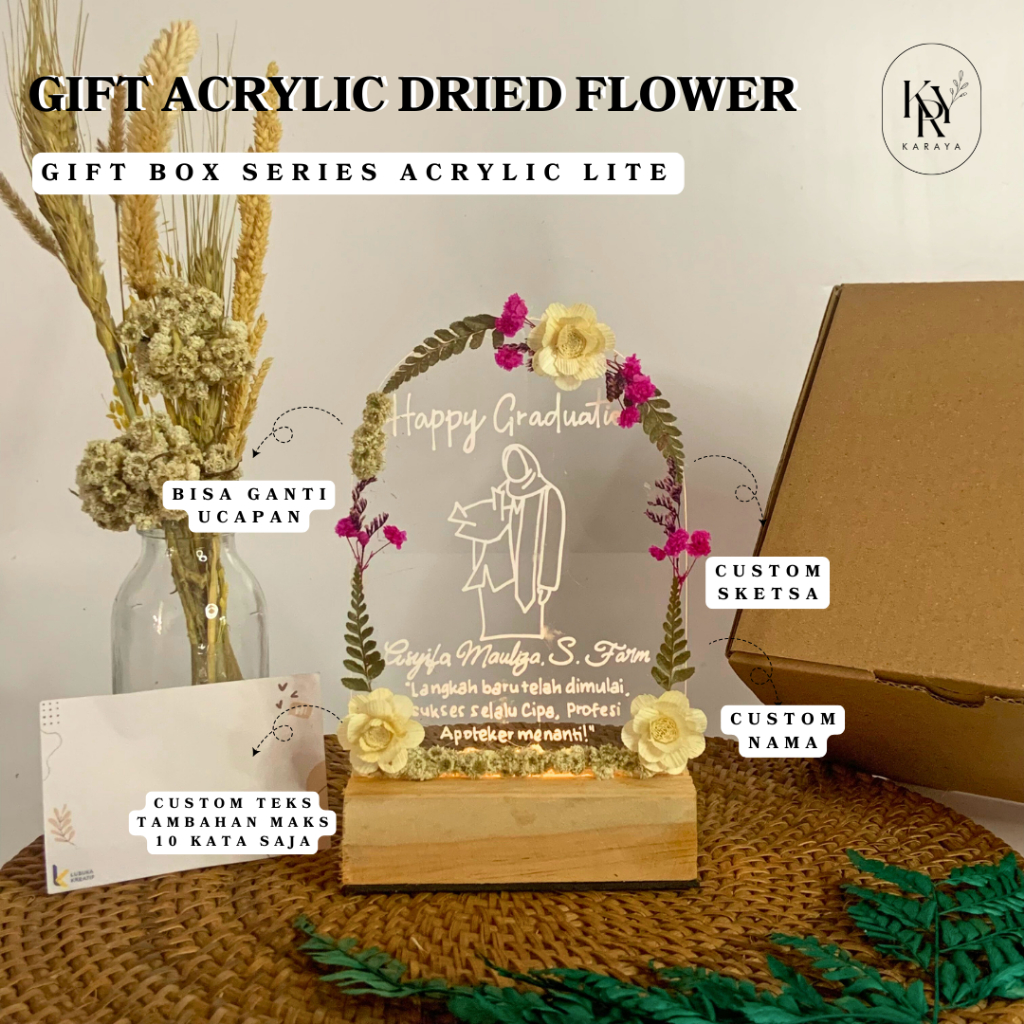 Jual Series Lite Custom Gift Acrylic LED Dried Flower Kado Wisuda Kado ...