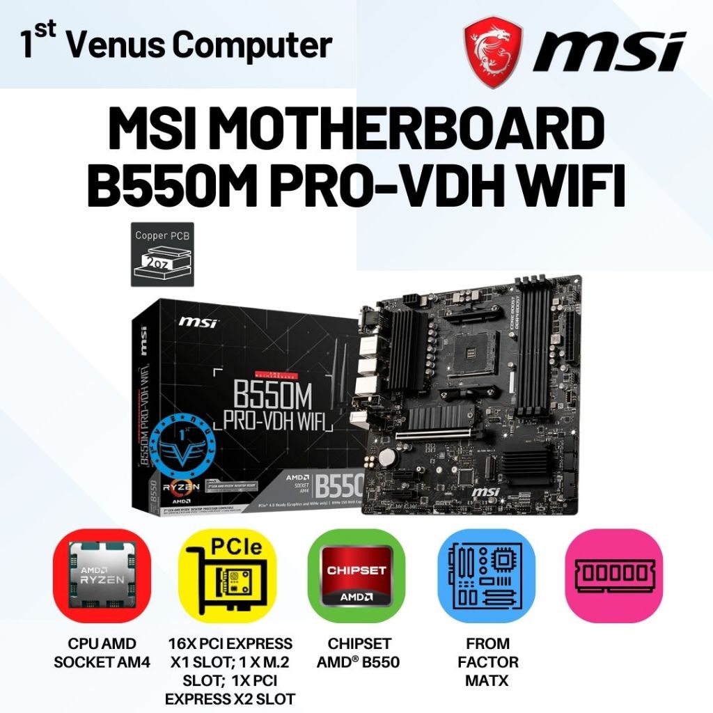 Jual Motherboard MSI B550M Pro-VDH Wifi (AM4, AMD Promontory B550, DDR4 ...