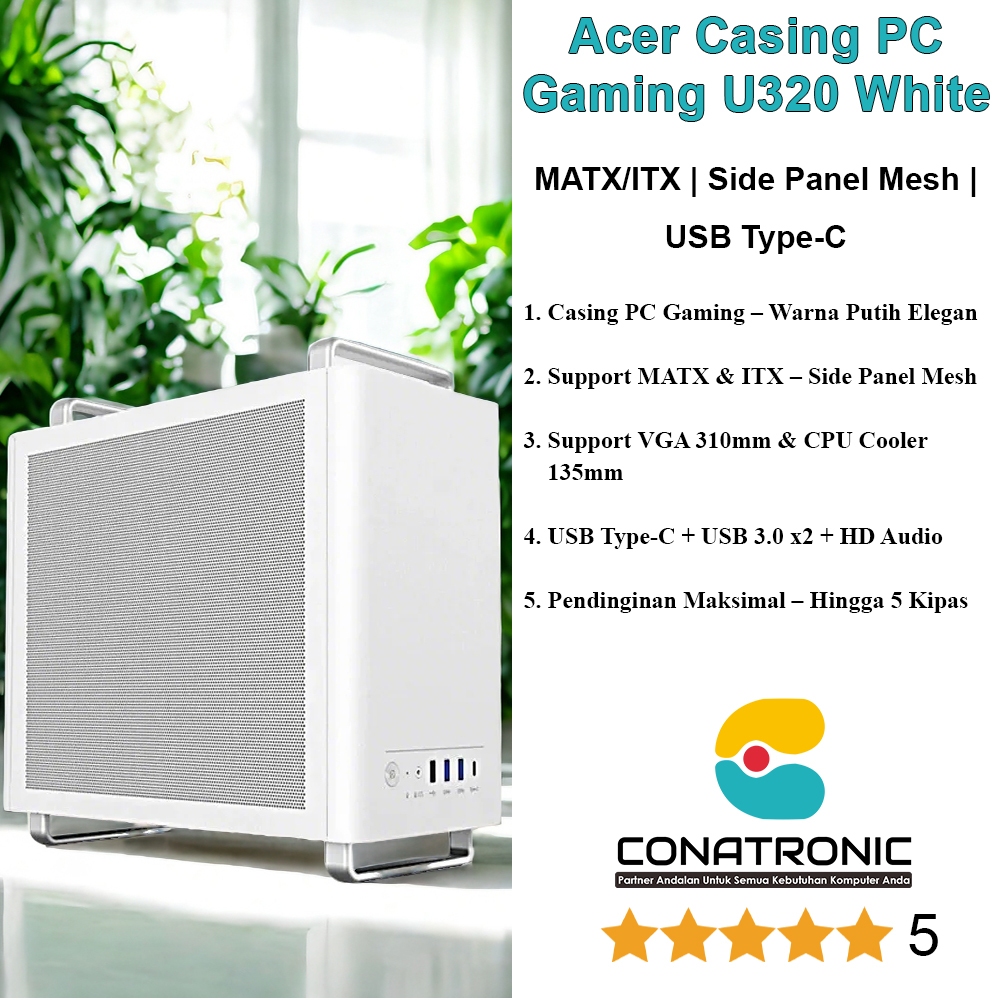 Jual Casing PC Gaming Acer U320 - White, Side Panel Mesh, Support MATX ...