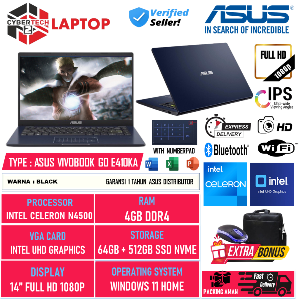 Jual Laptop Asus Vivobook GO E410KA Intel Celeron N4500 4GB 64GB+512GB ...