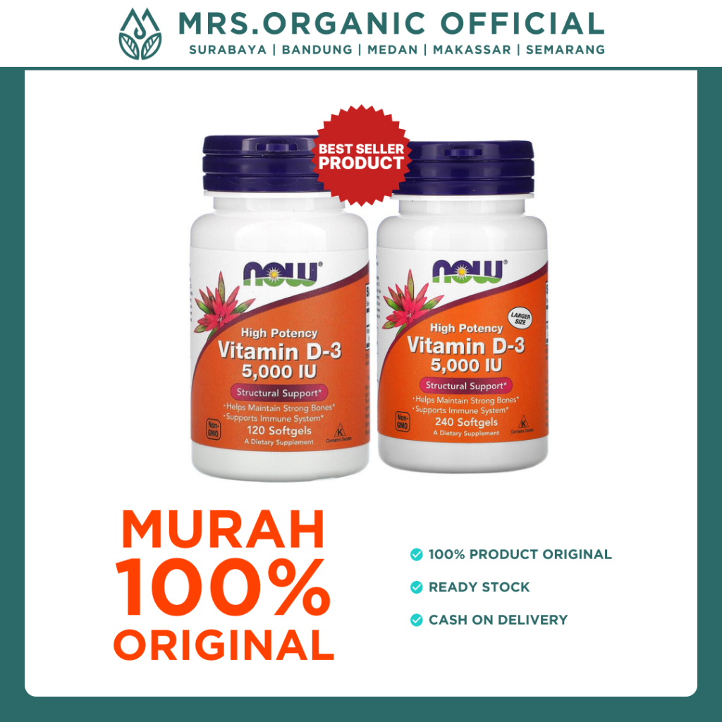Jual Now Vitamin D-3 5000 IU D3 5.000 IU Isi 120 240 Softgel - Now D3 Tulang Gigi Rambut Kuat ...