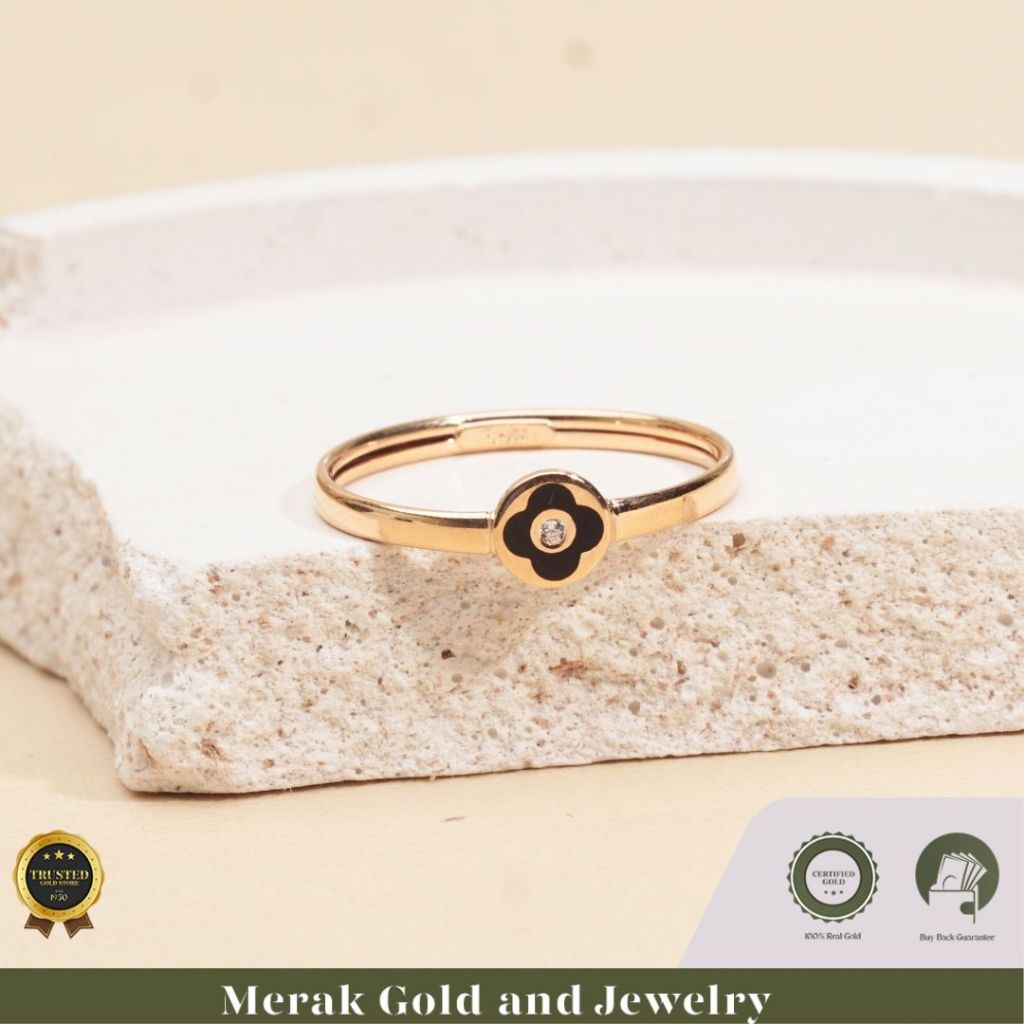 Jual Merak Gold - Cincin Gold Model Love / Clover Enamel | Emas Tua ...