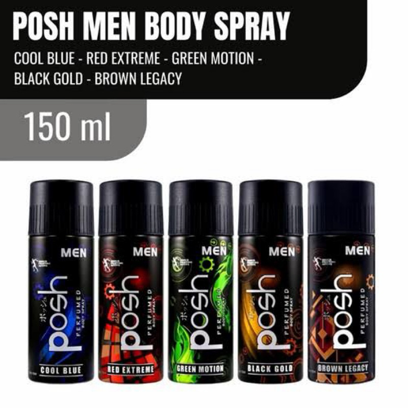 Jual Posh Men Body Spray Black Gold / Cool Blue / Red Extreme / Green ...