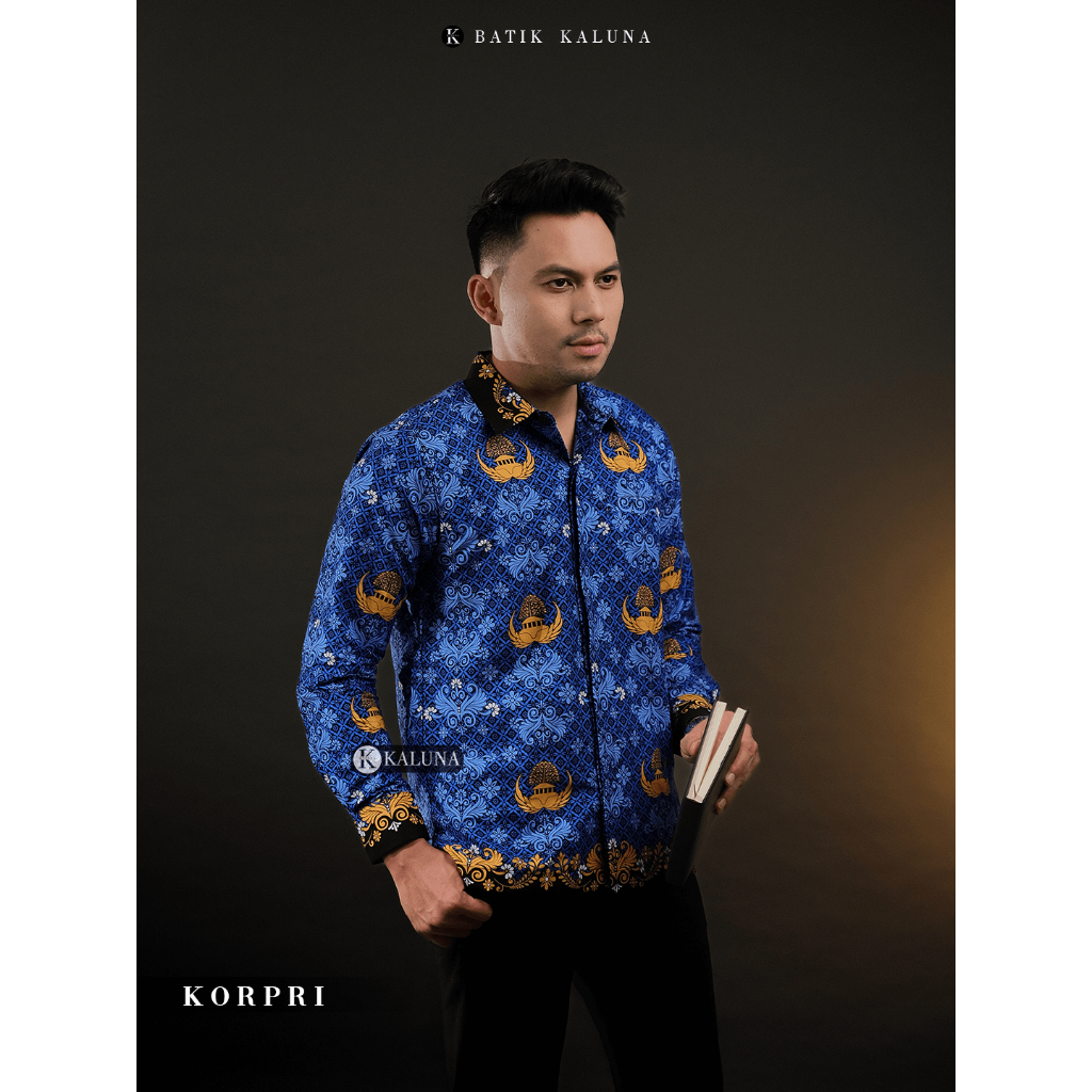 Jual Batik Kaluna - Baju Korpri Pria Full Furing Kerah Hitam Lengan Panjang Katun Halus | Shopee ...