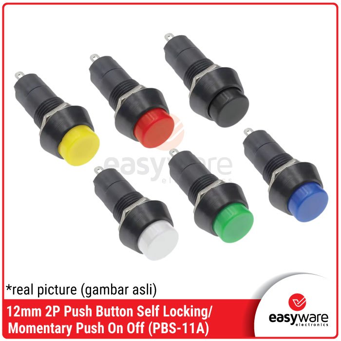 Jual Push Button 12mm Self Locking Momentary Push On Off Light LED PBS-11A PBS 11B Red Green ...