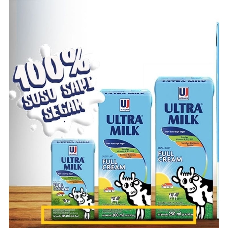 Jual Grosir Susu Ultra Full Cream warna Putih (UHT) / 125ml/200ml/250ml ...