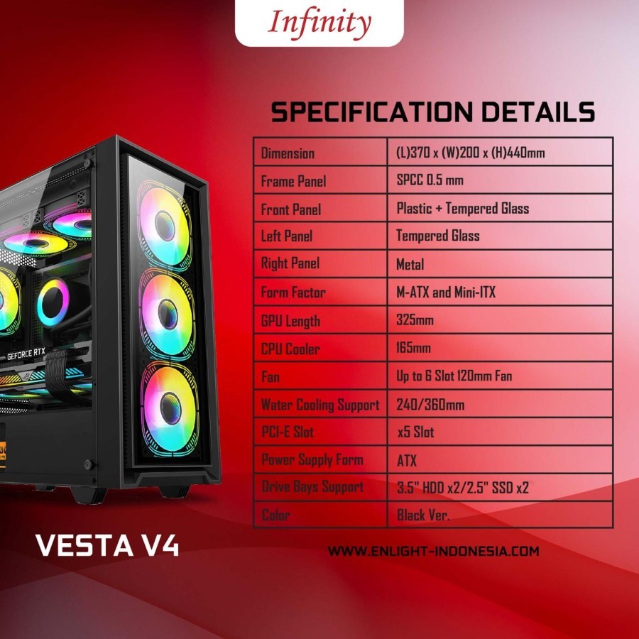 Jual Casing Infinity Vesta V4 - Micro ATX Gaming Case Inc 3 Fan Auto ...