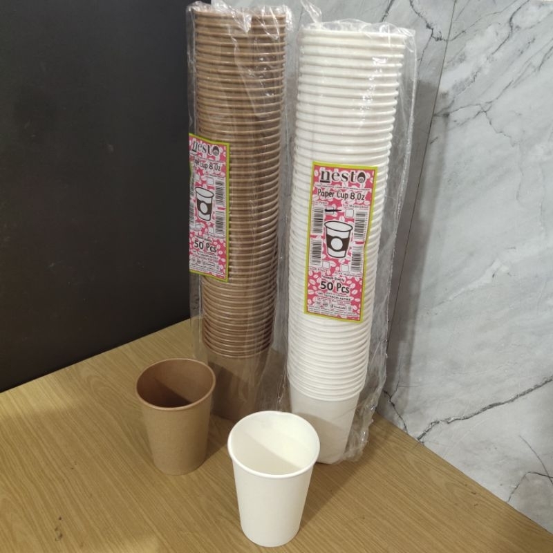 Jual Paper Cup Kraft 8 Oz PUTIH POLOS / KRAFT COKLAT Tahan Panas (1Slop isi 50 Pcs) Gelas Teh ...