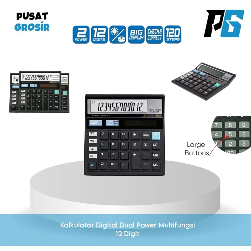Jual GM-512 Calculator Layar Digital Hitam 2 Power Kakulator Gmax Besar ...