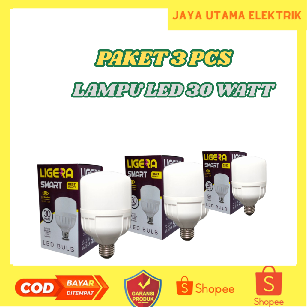 Jual PAKET LAMPU LED LIGERA 3 PCS 30 WATT CAHAYA PUTIH | Shopee Indonesia