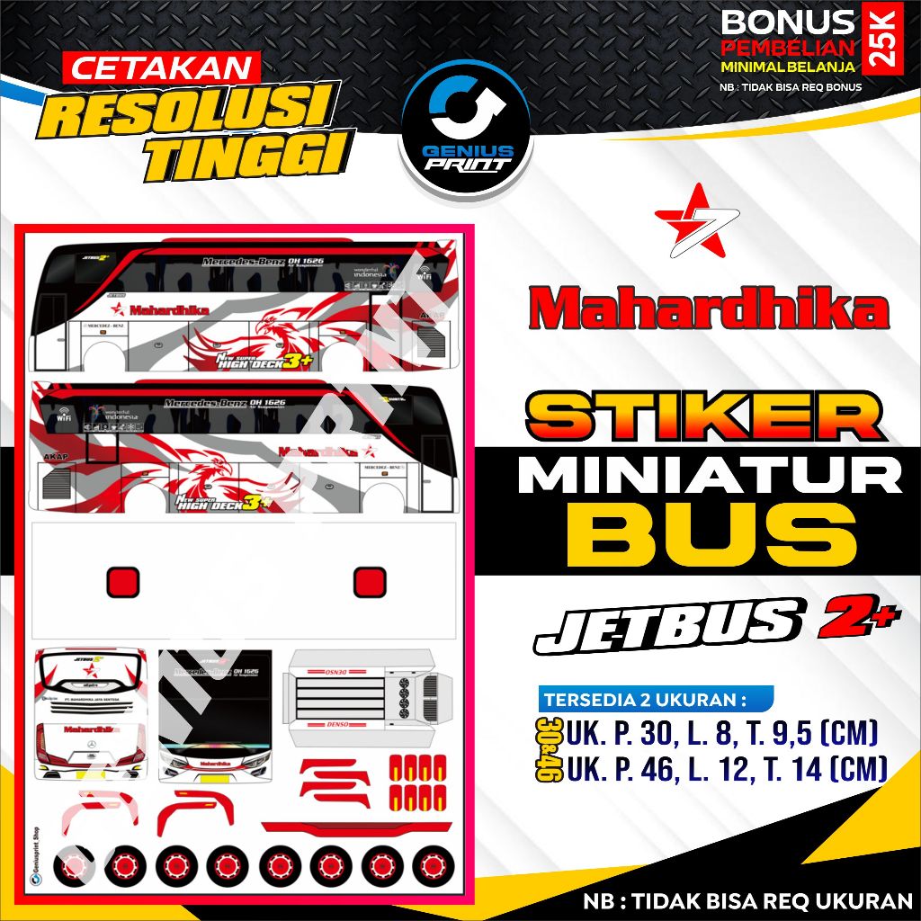 Jual Stiker Mainan Miniatur Bus Jetbus 2+ Livery Mahardhika | Putra ...