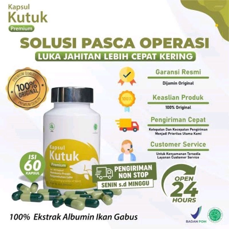 Jual KAPSUL KUTUK PREMIUM - ORIGINAL Ekstrak Albumin Ikan Gabus Obat Pasca Operasi | Shopee ...
