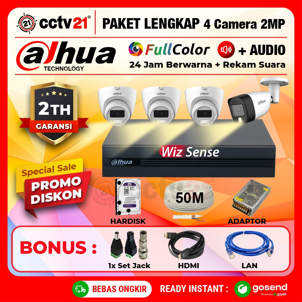 Jual Paket CCTV 4 Camera Audio Dahua 2MP Full Color Colorvu Smart Dual ...