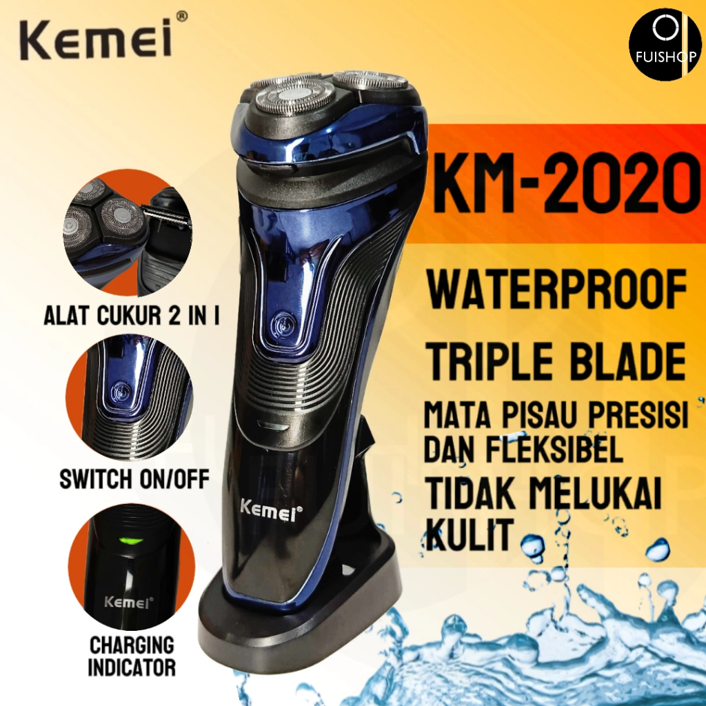 Jual Kemei KM 2020 Professional Electric Shaver 3 kepala alat cukur kumis jenggot | Shopee Indonesia