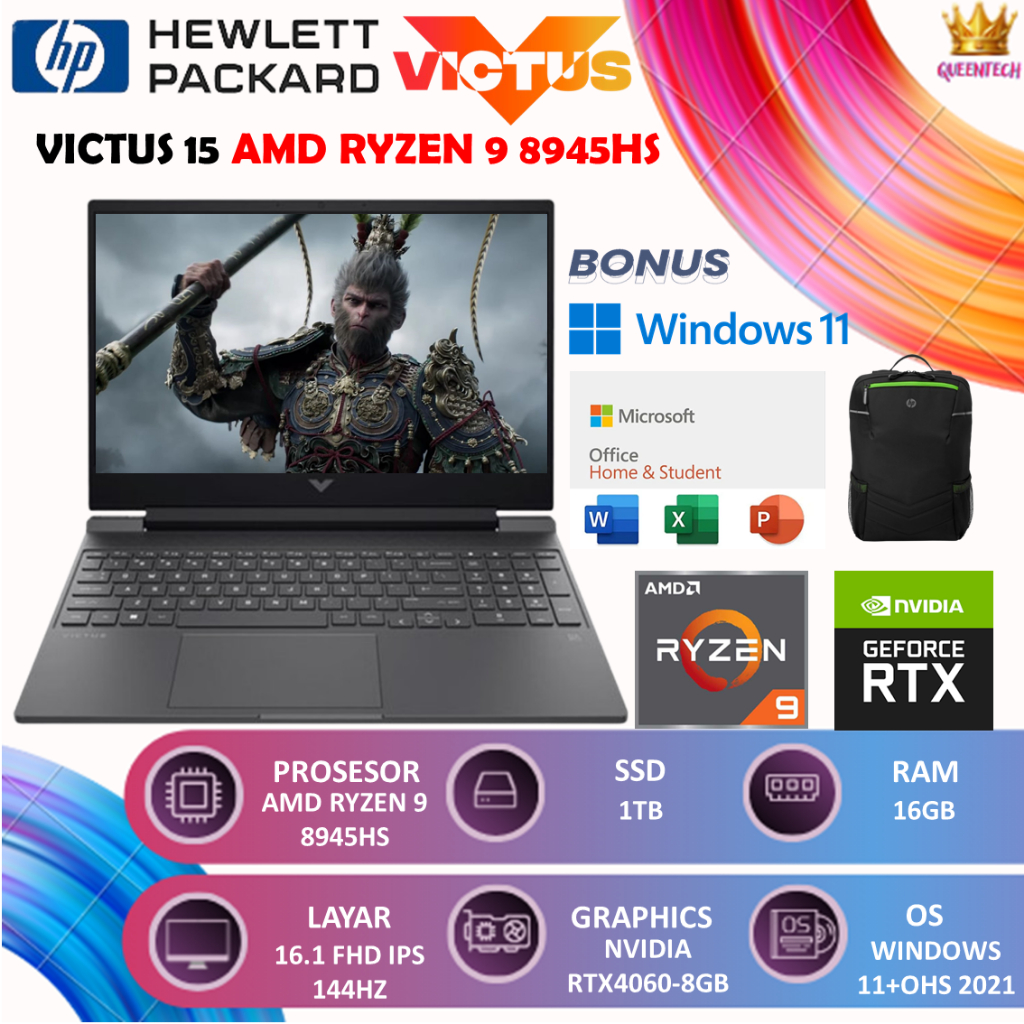Jual HP VICTUS 15 AMD Ryzen 9 8945HS RTX 4060 [16GB/1TB] 15.6 FHD IPS ...