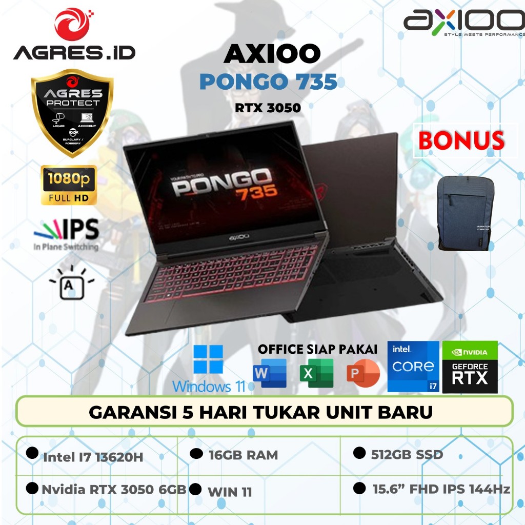 Jual Laptop Gaming Axioo Pongo 735 I7 13620H RTX 3050 6GB / 16GB 512GB ...