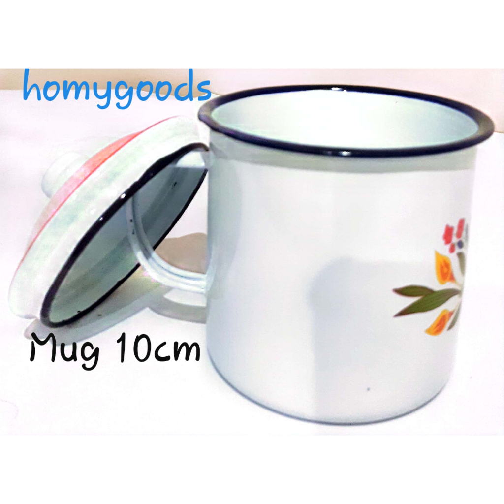 Jual Mug Enamel Kembang + Tutup / Gelas Cangkir Bunga Seng Jadul 10cm ...