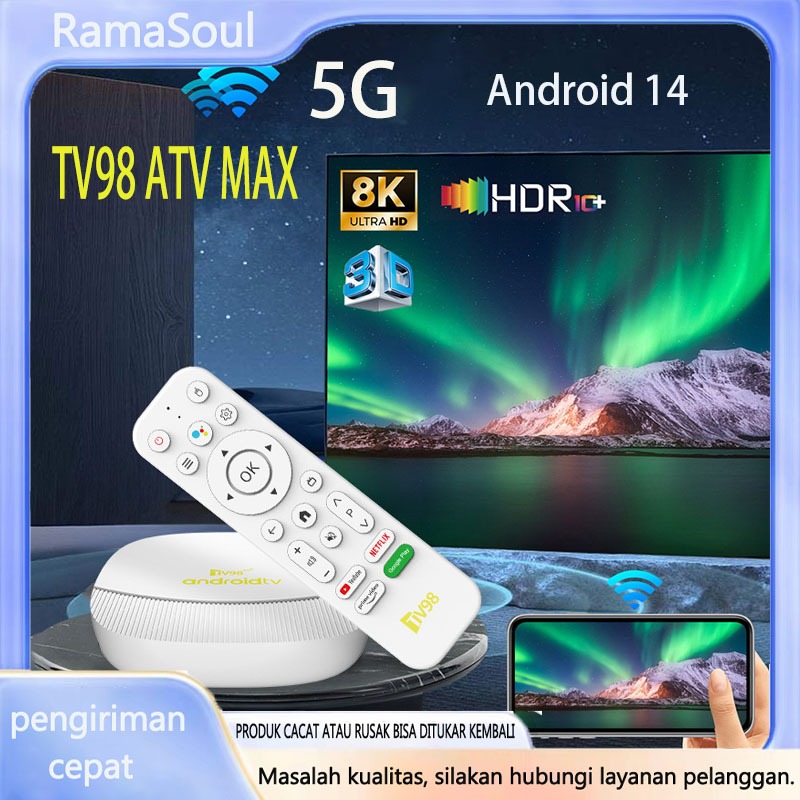 Jual TV98 TV Box pintar ATV MAX Android 14, kotak TV Cerdas Ultra HD 8K ...