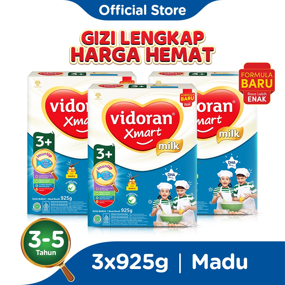 Jual PROMO vidoran Xmart 3+ Madu 925gr Susu Formula Pertumbuhan Anak 3 ...