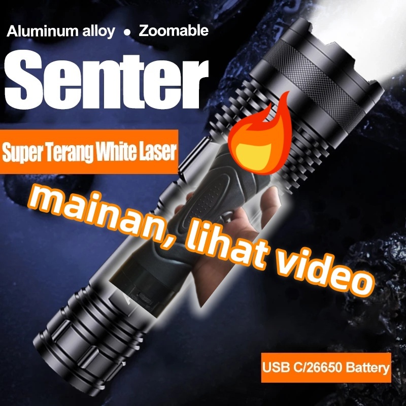 Jual Senter LED Super Terang Jarak Ultra Jauh 90000 Lumen Senter Zoom Isi Ulang USB C Asli ...
