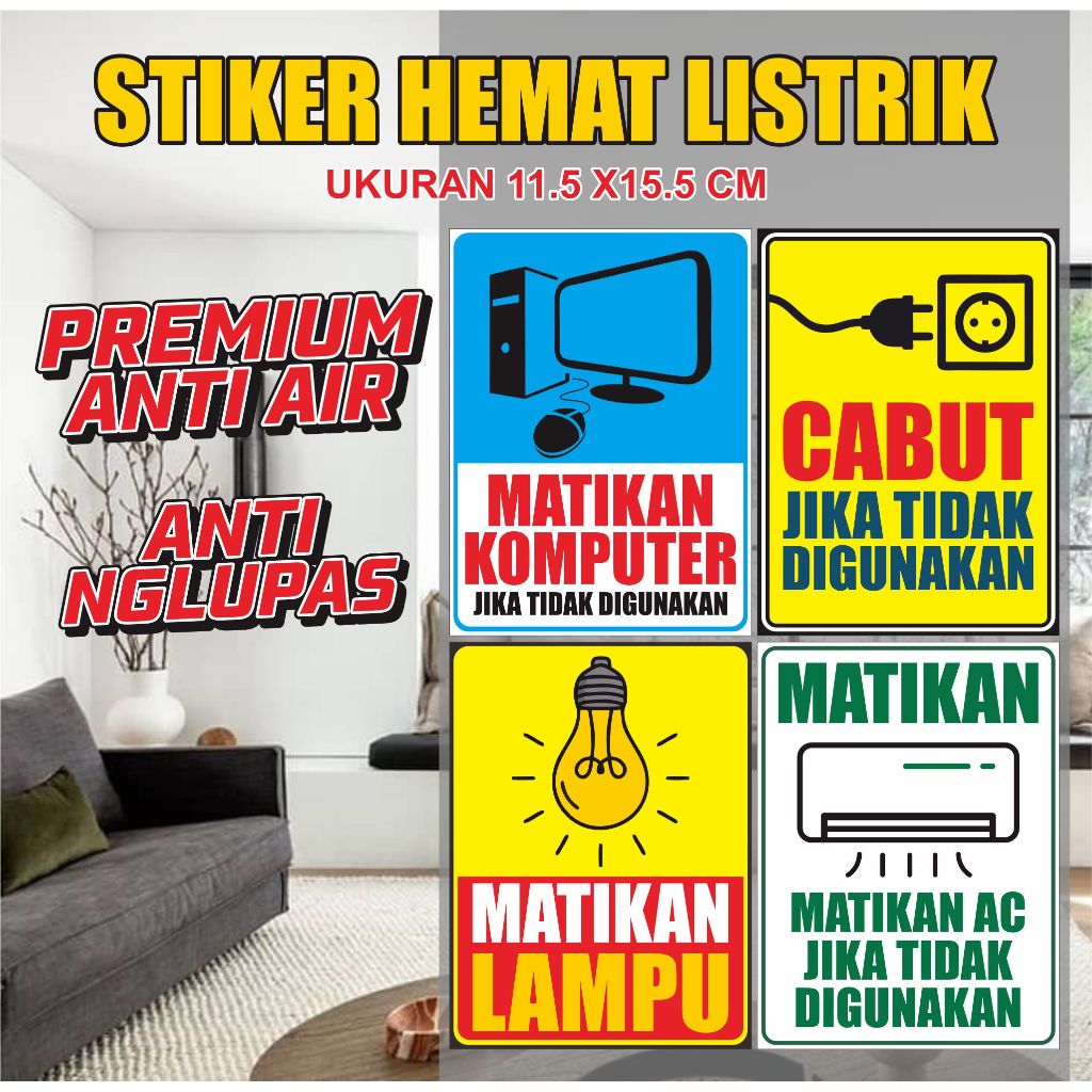 Jual HEMAT LISTRIK stiker vinyl anti air waterproof MATIKAN LAMPU, TUTUP KERAN, MATIKAN AC ...