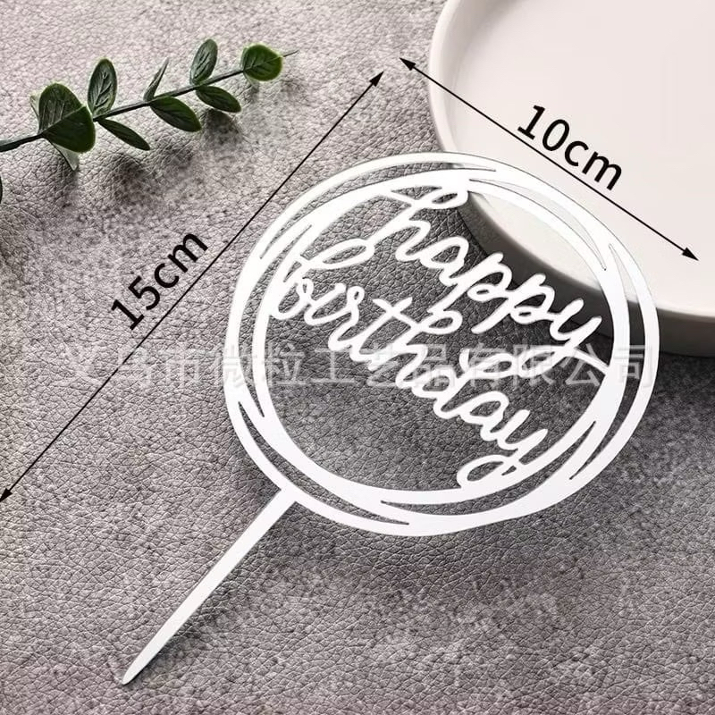 Jual Topper kue akrilik black & silver / tancapan kue hbd hitam silver ...