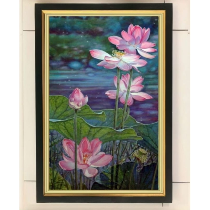 Jual hiasan dinding poster bunga teratai hias potrait plus bingkai ...