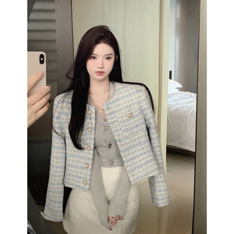 Jual YOOTA TWEED BLAZER BLUE / PREMIUM OUTER CARDIGAN TWEED KOREA ...
