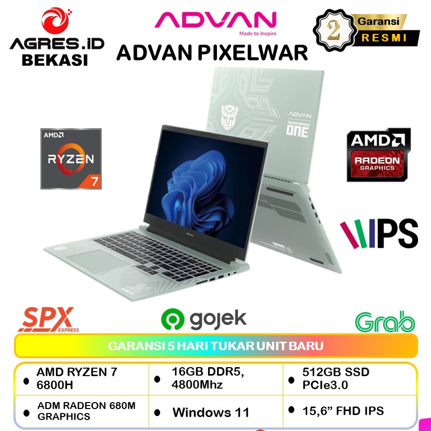 Jual Laptop ADVAN PIXWAR Amd Ryzen 7 6800H/ 16GB 512GB / Win11 IPS ...