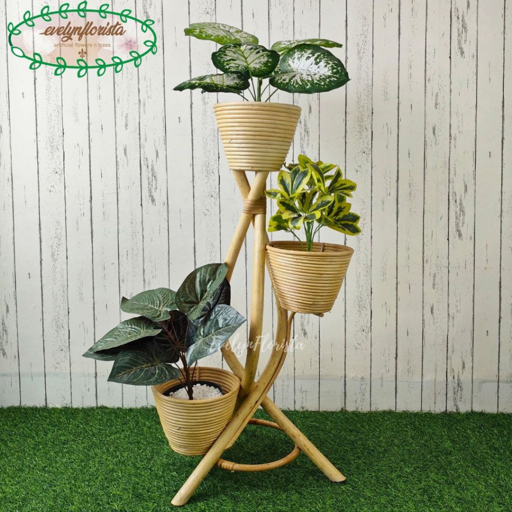 Jual Standing Pot Rotan 3 Susun Set Bundling Tanaman Hias Pohon ...